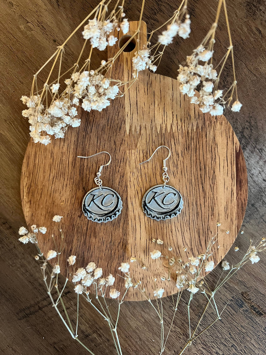 KC Bottle Cap Earrings, Kansas City Earrings, KC Gifts – Adorned on Gold